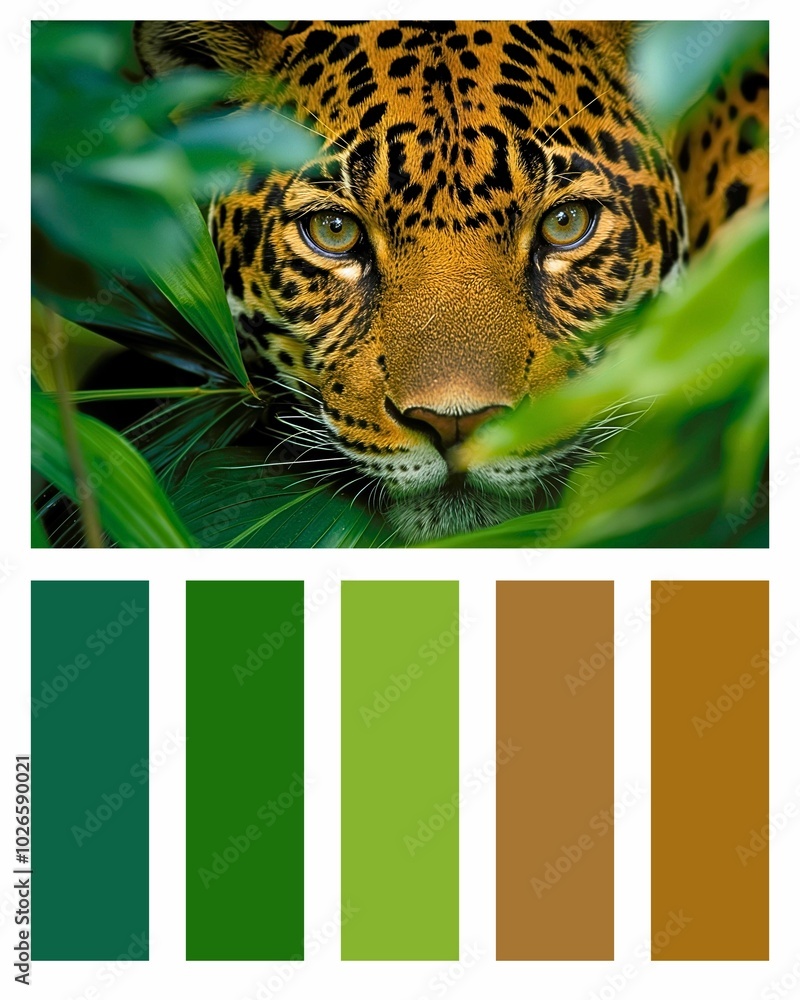 The color palette, the tiger in the leaves. Fashion concept, brand ...