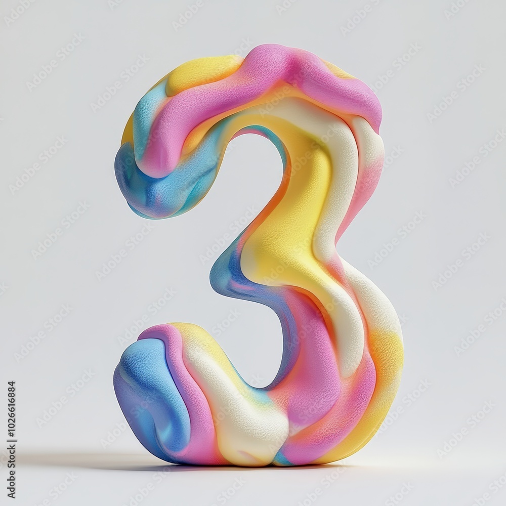 3D number 3 with plastiline play doh texture realistic modern design ...
