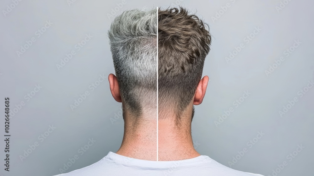Before-and-after transformation showcasing a man's crown area, with ...