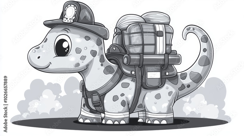 Introducing a dinosaur firefighter who is extinguishing a forest fire ...