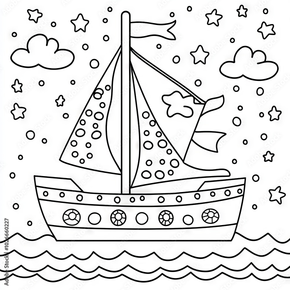 Ilustración de Stock Kids Coloring Book Outline Of Cartoon Sail Ship ...