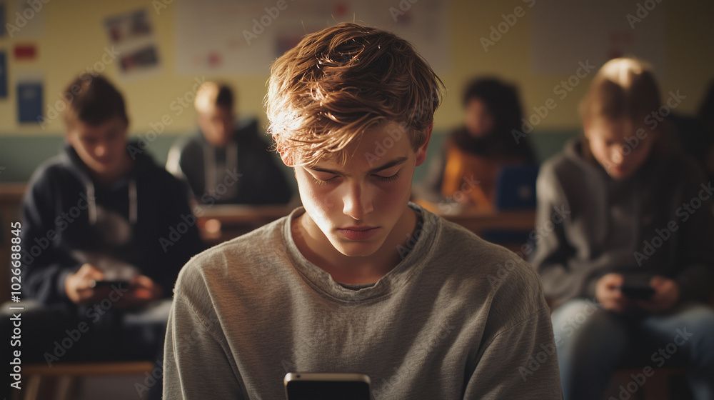 Foto de Stock Teenager Facing Cyberbullying in Isolation. Poignant ...
