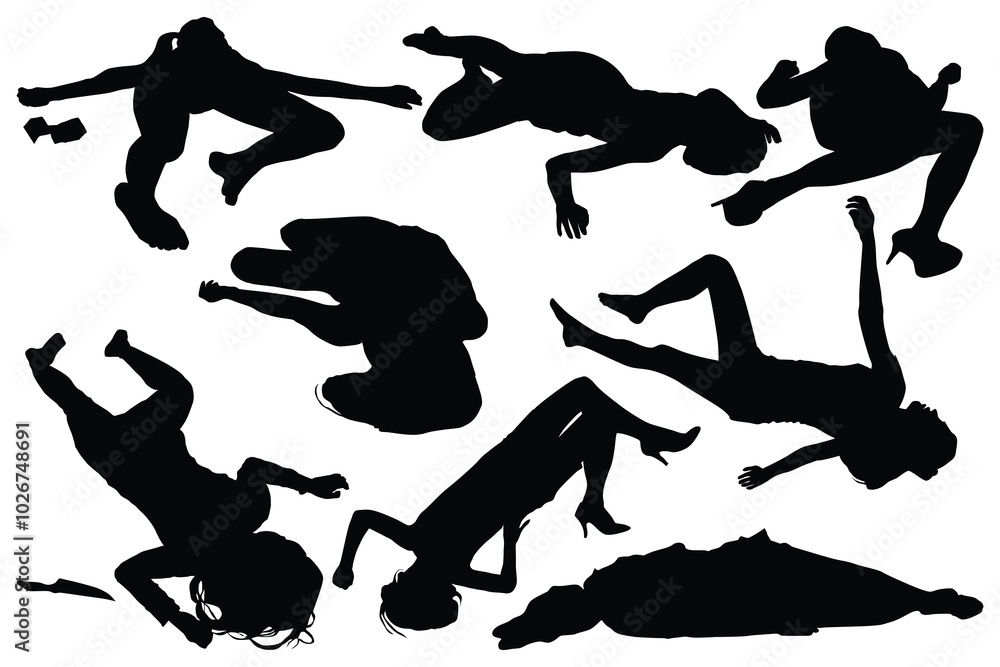 Dead body silhouette. Dead girl lying vector. Drunk girl unconscious ...