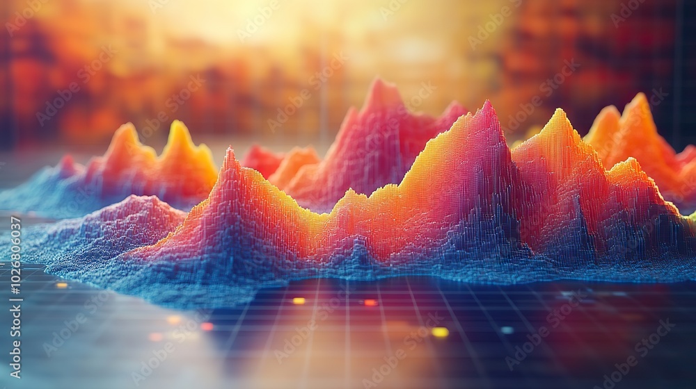 3d graph with colorful peaks and a grid background representing data ...