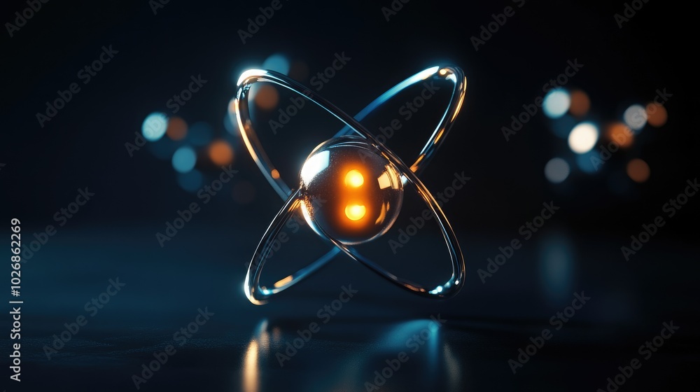 3d Model Of An Atom With Electrons Orbiting The Nucleus Symbolizing