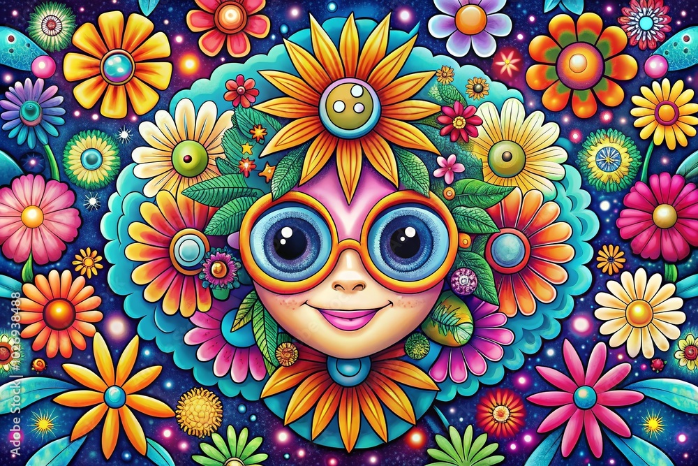 Groovy Hippie Alien Cartoon Characters in Flower Power Design - Retro ...