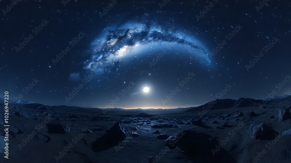 Seamless hdri panorama of night sky with 360 degree view of moon Stock ...