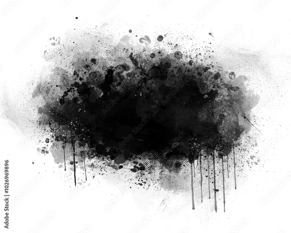 Black graffiti spray paint frames ink splatters and drips, stencil ...