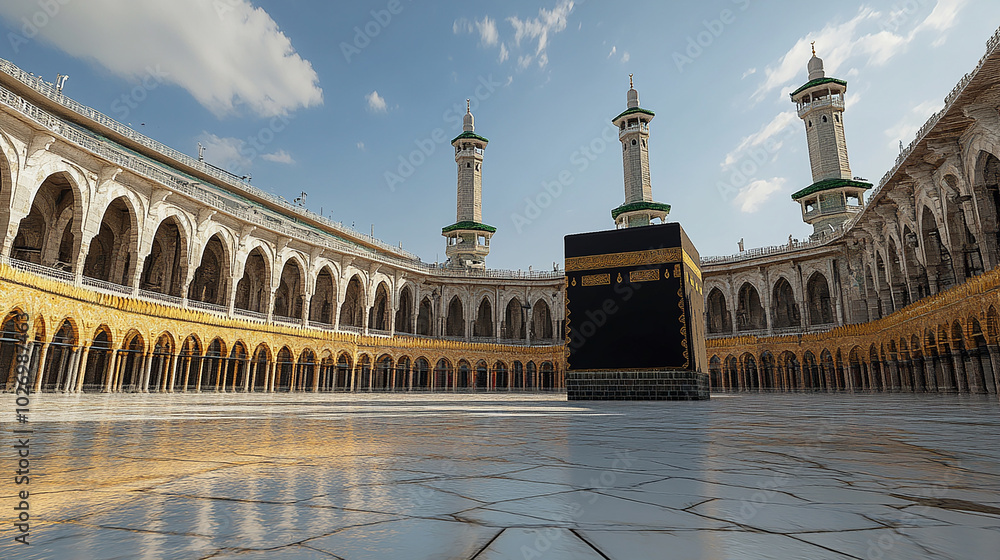 The Kaaba, a cube-shaped building in the center of the Grand Mosque in ...