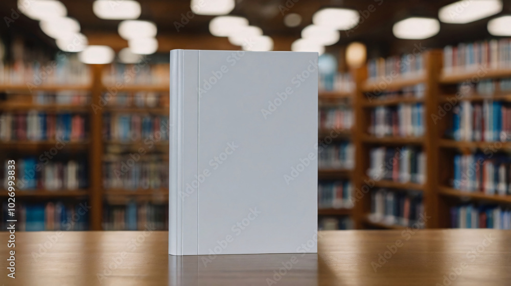 Copy space of a book with blank cover on the table under blurred ...