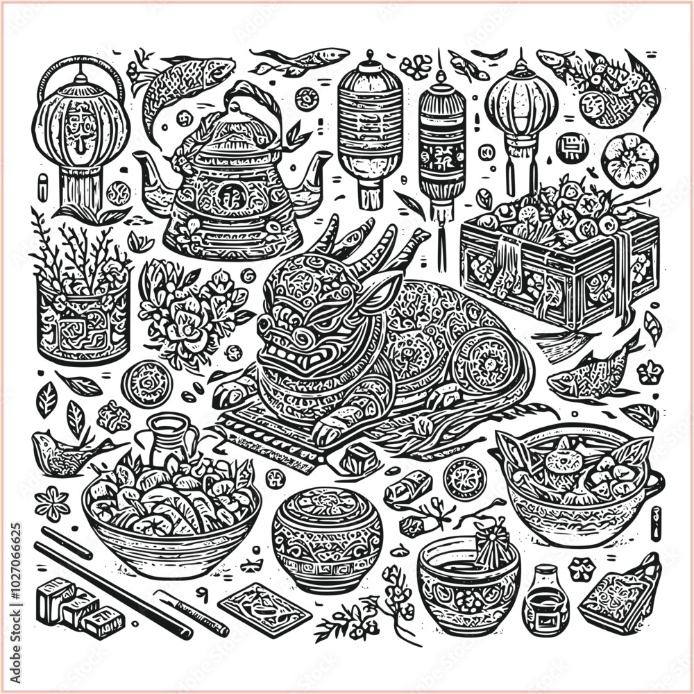 lunar new year,Chinese dragon, Dragon with round shield, cut, out ...