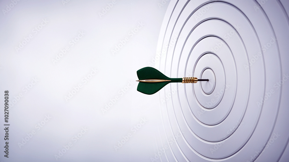 Bullseye Precision, Green dart perfectly hits center of a white target ...