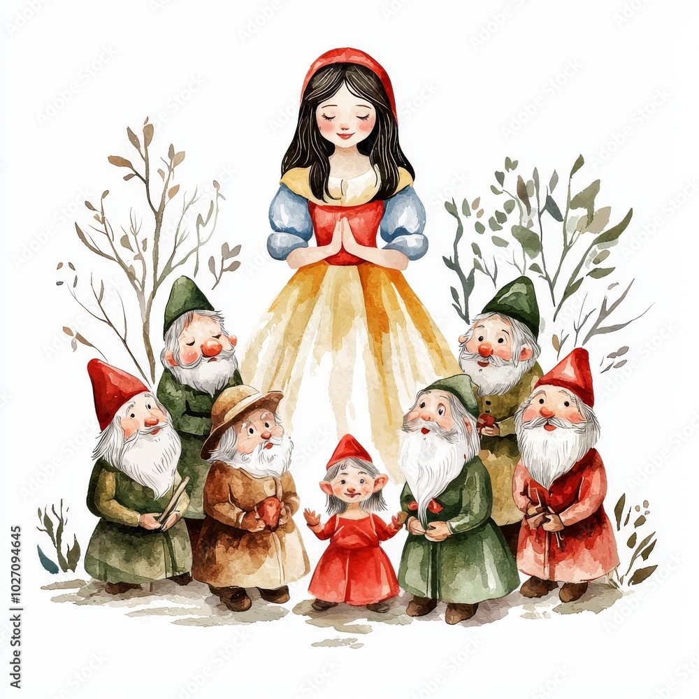 Ilustración de Stock Watercolor Snow White and the Seven Dwarfs ...