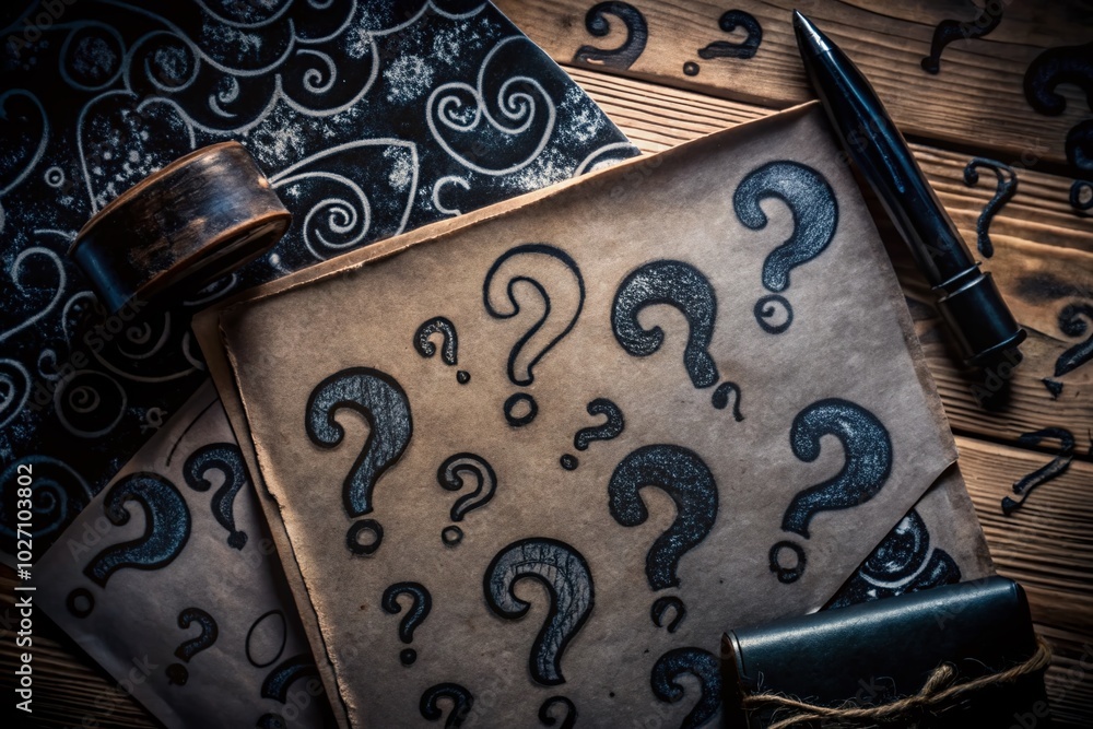 Vintage Style Doodles of Question Marks and Quiz Symbols in Black Ink ...
