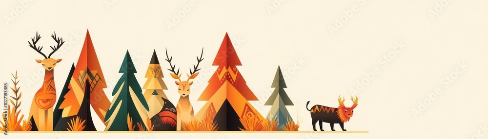 Symbolism with animal spirits flat design side view theme tribal ...