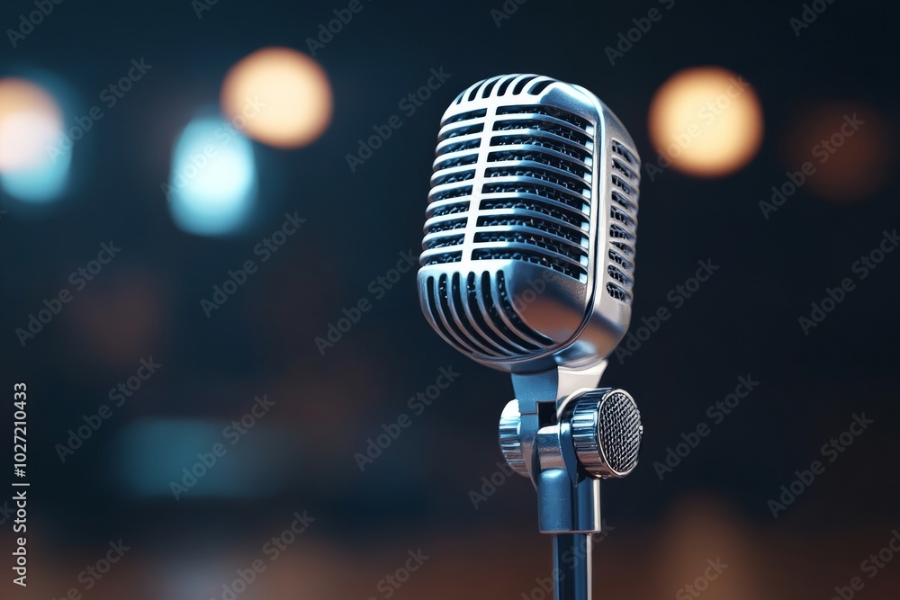 A classic retro microphone stands as a symbol of music and performance ...