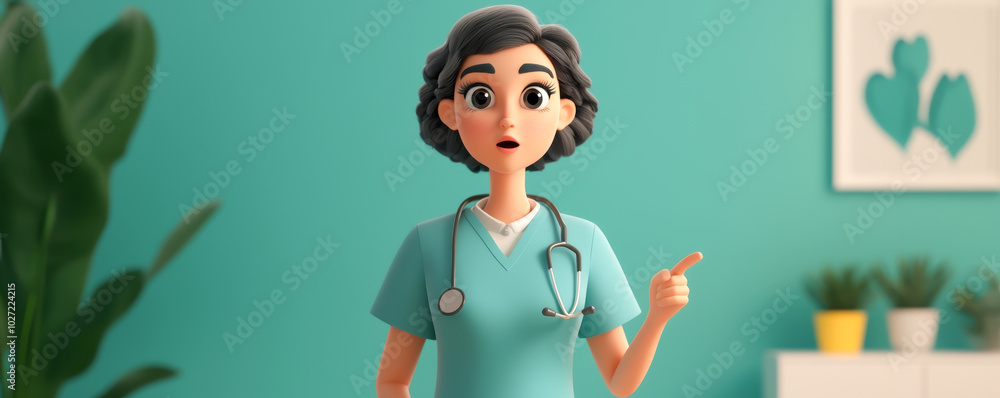 Animated healthcare professional in a teal setting, expressing concern ...