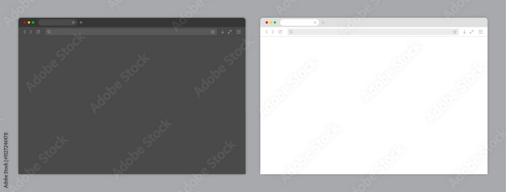 Web browser window light and dark template. Sample frame design ...