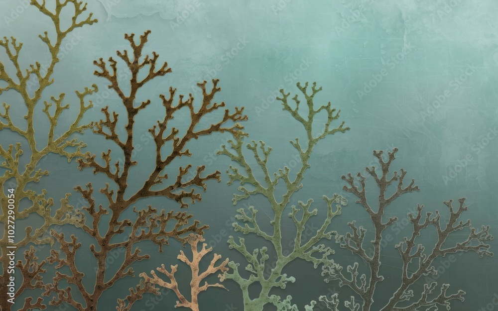 Aqua seaweed art. Abstract seaweed design with light blue and green ...