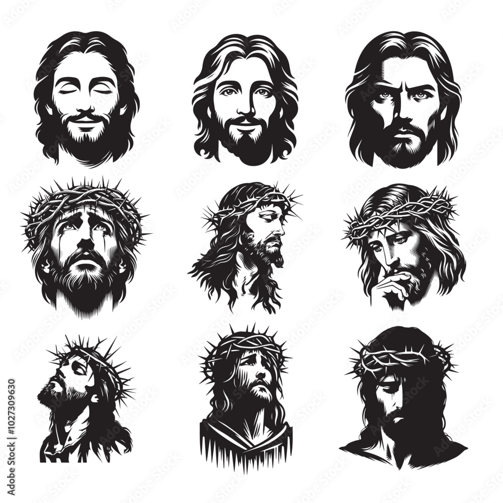 Collection of Jesus Face Vector illustration - Religious Jesus ClipArt ...