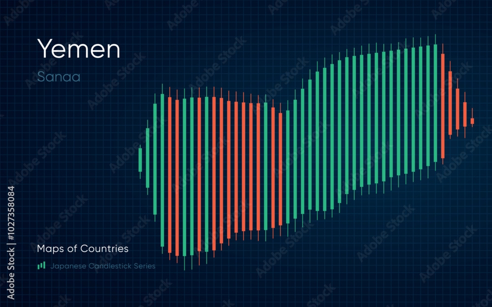 Vector de Stock Yemen map shown in a chart with bars and lines ...
