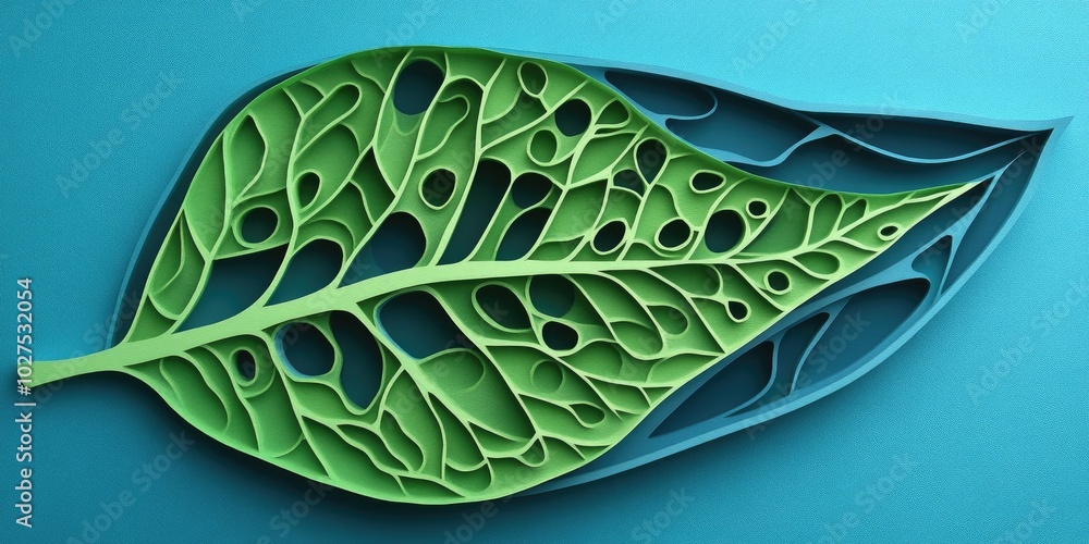 Green leaf showcasing the structure of nutrient vessels, the ...
