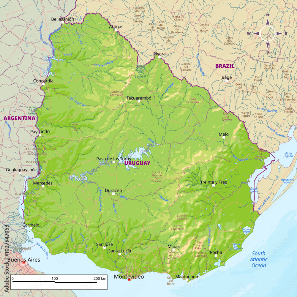 Physical political map of Uruguay Stock Vector | Adobe Stock