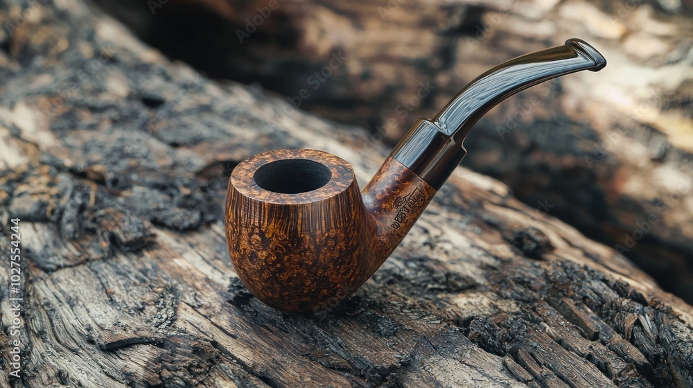 a rustic smoking pipe made from briar wood, showcasing its unique grain ...