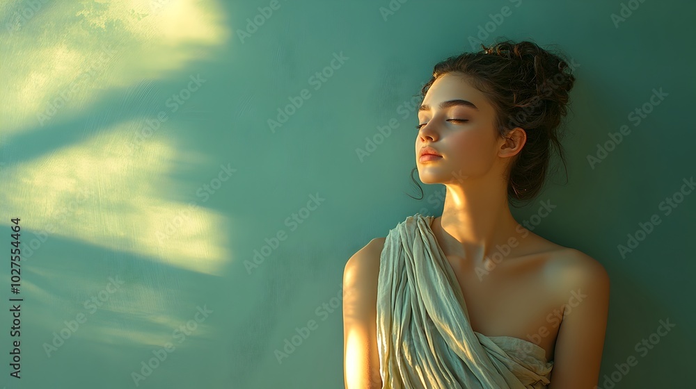 Portrait of a young contemplative woman dressed in a traditional ...