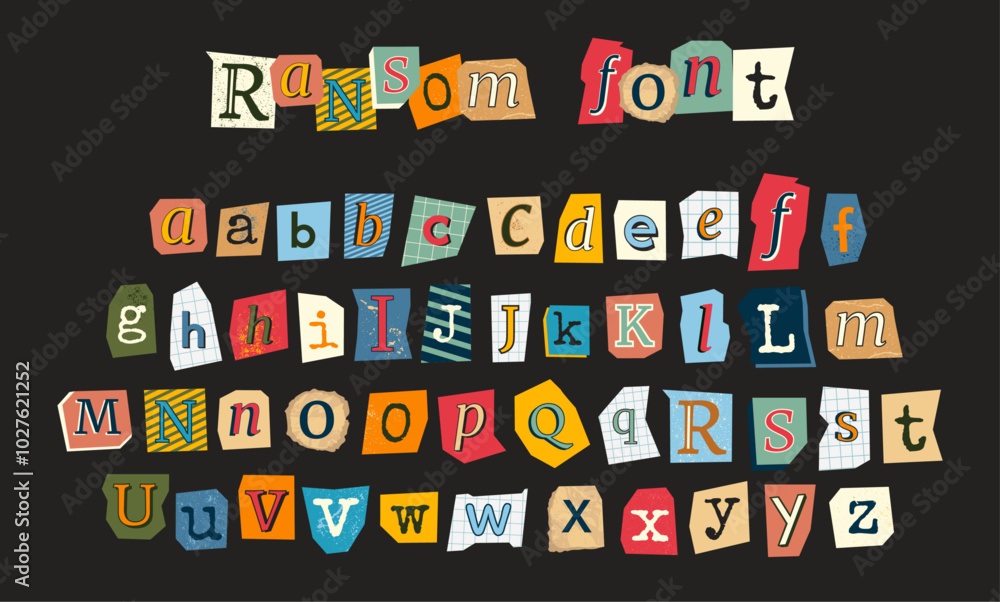 Vector ransom font isolated on black background. Diverse magazine ...