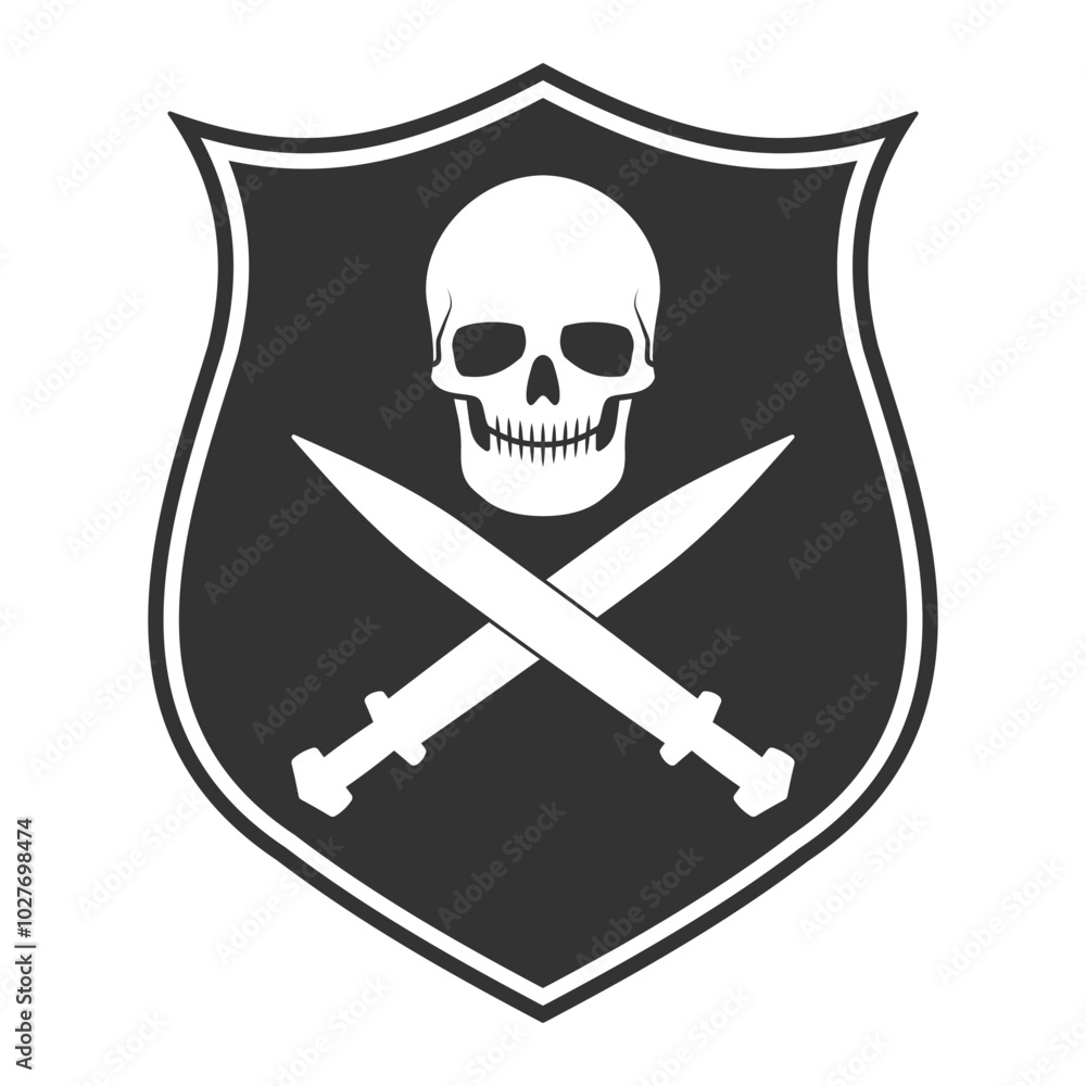 Skull and swords crossed coat of arms. Crest and shield symbol sign ...
