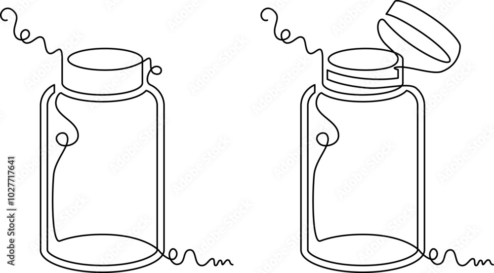 one line art glass jar vector illustration. line art, one continuous line, simple, hand drawn ...