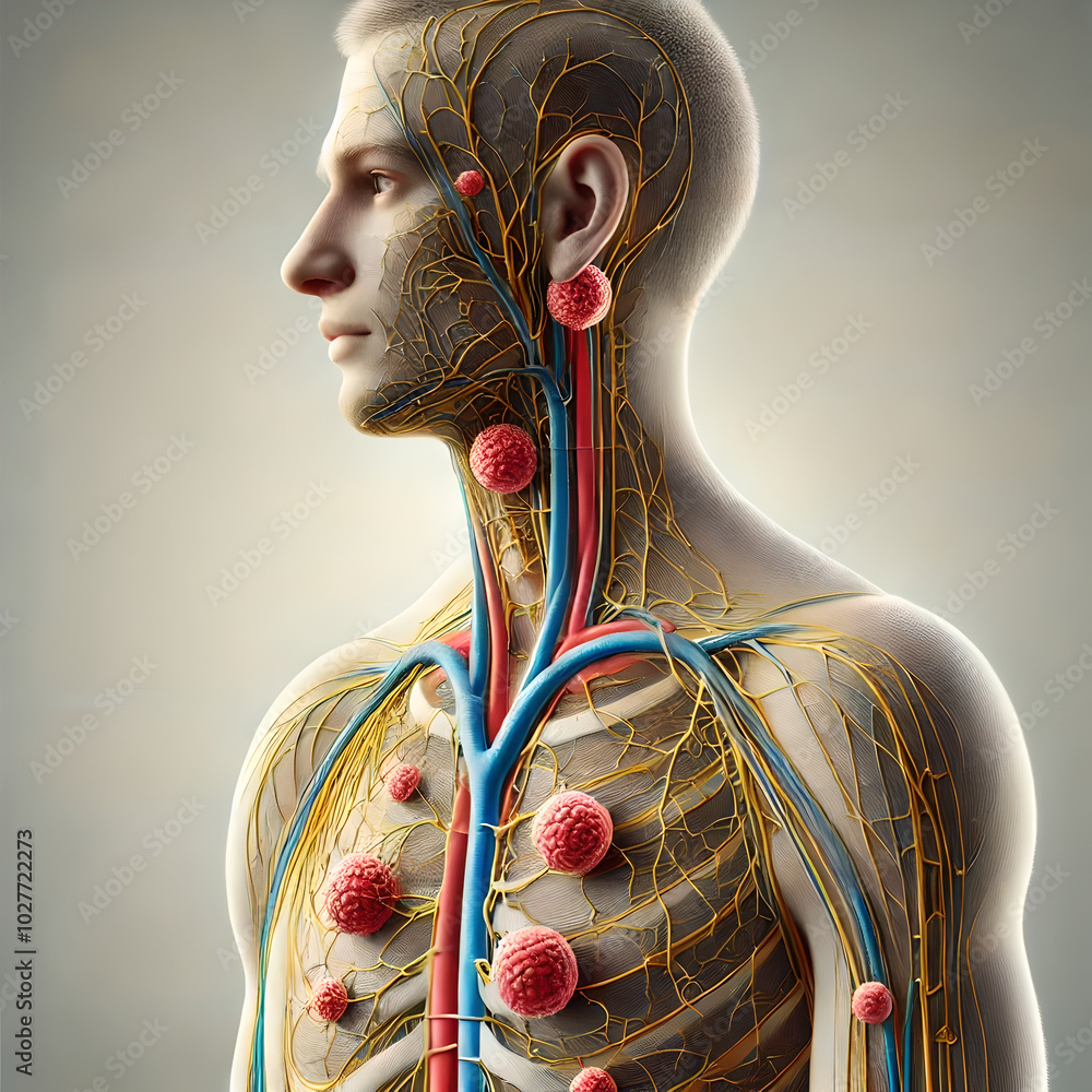 Anatomical diagram structure and location of lymph nodes throughout ...