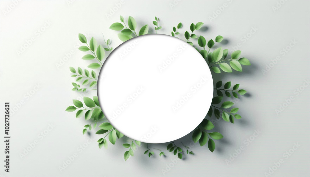 soft green leaves circle border frame with space text cutout ...