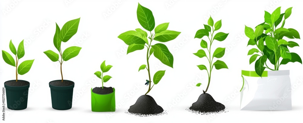 Growth stages of trees. Plant development phases. Modern sketches. The ...