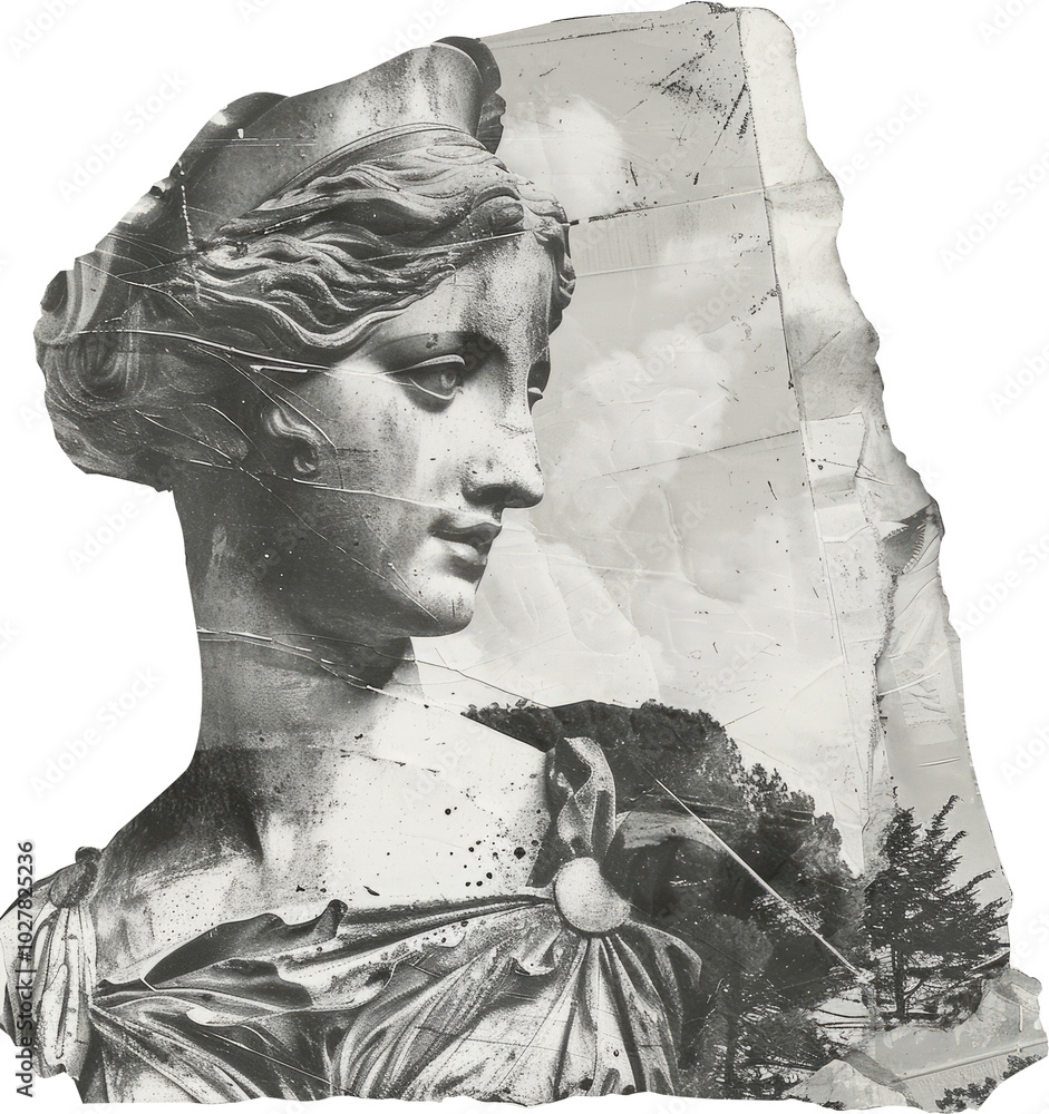 Greece modern face statue contemporary digital collage, Greek sculpture ...