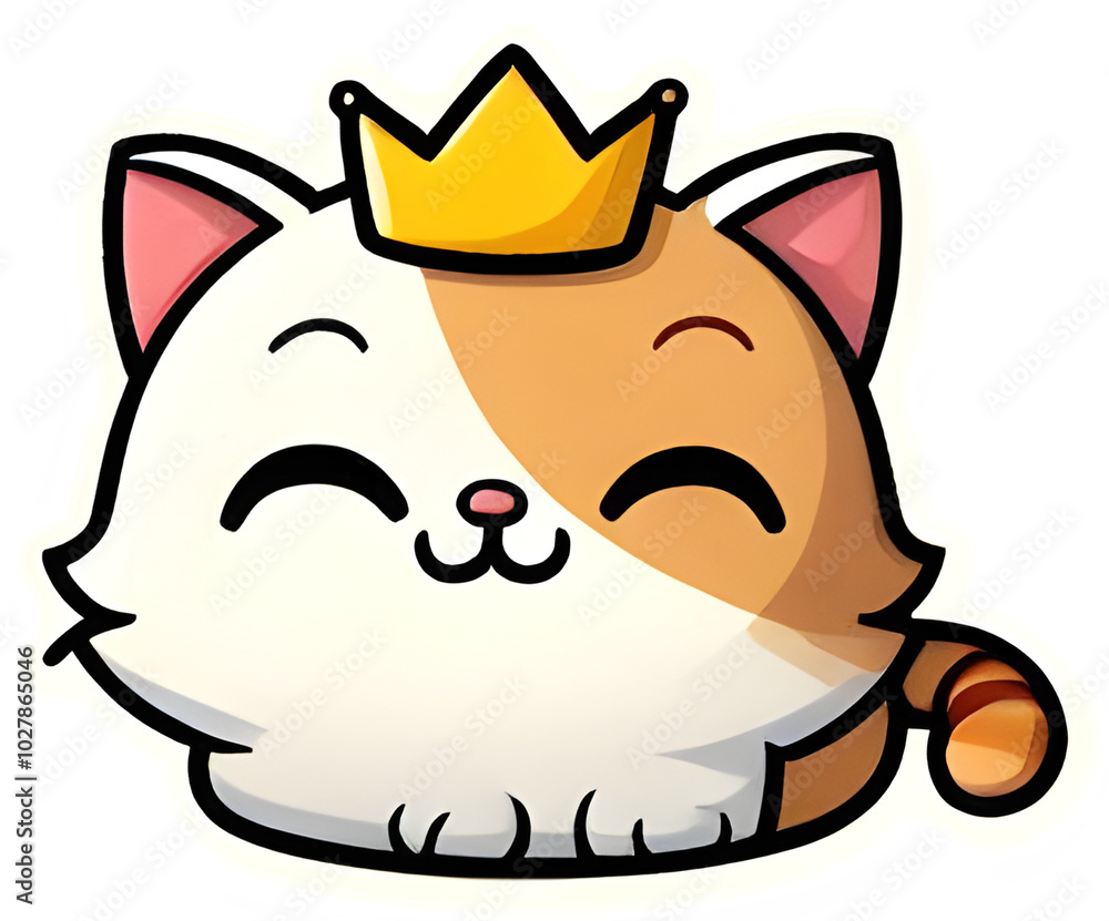 Cute cartoon cat with crown illustration on transparent background ...