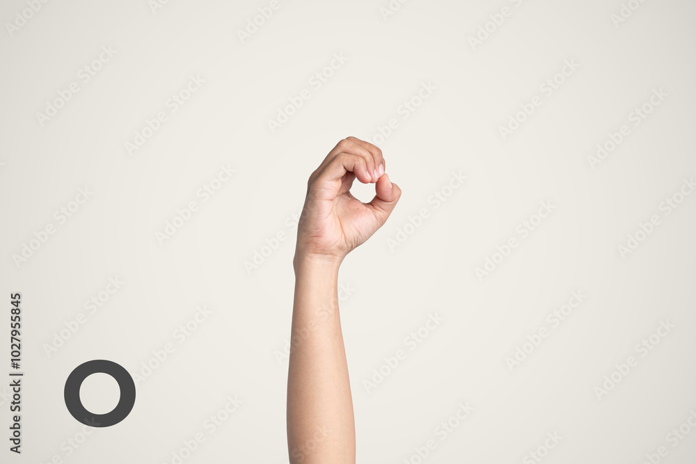 Deaf Sign alphabet of O, American Sign Language ASL. Isolated object ...