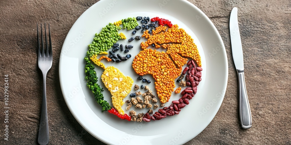 earth made of food, on plate with fork and knife overhead photo - world ...