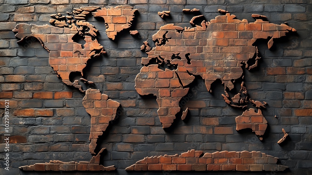 Brick World Map on Wall Symbolizing Global Boundaries and Geopolitical ...