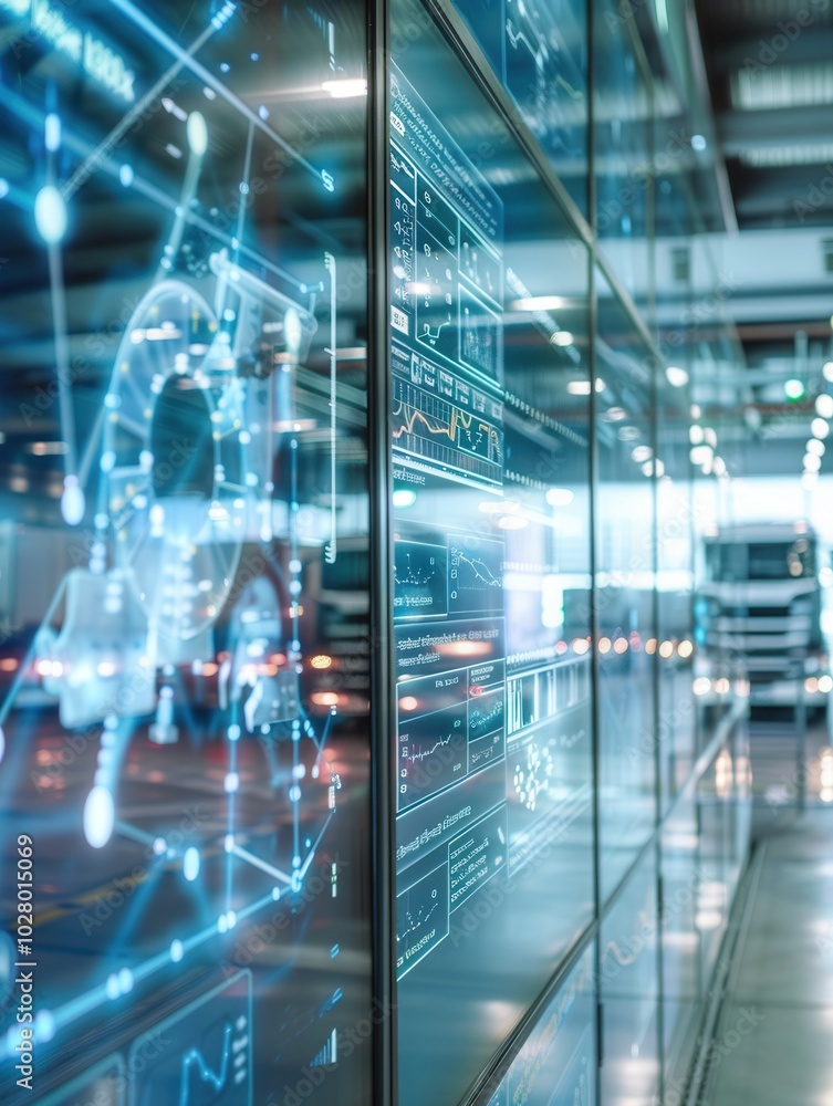 A logistics control center actively monitors delivery routes and data ...