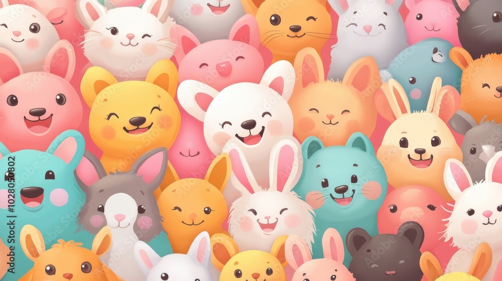 Colorful cartoon animals with cheerful expressions fill the image ...
