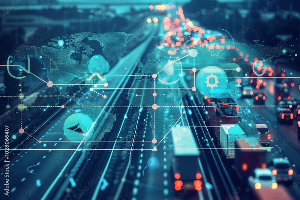 Transport routes are displayed on a global map, showcasing different ...