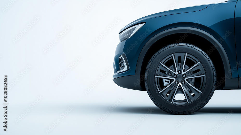 Sleek blue car with modern design, showcasing its stylish alloy wheel ...