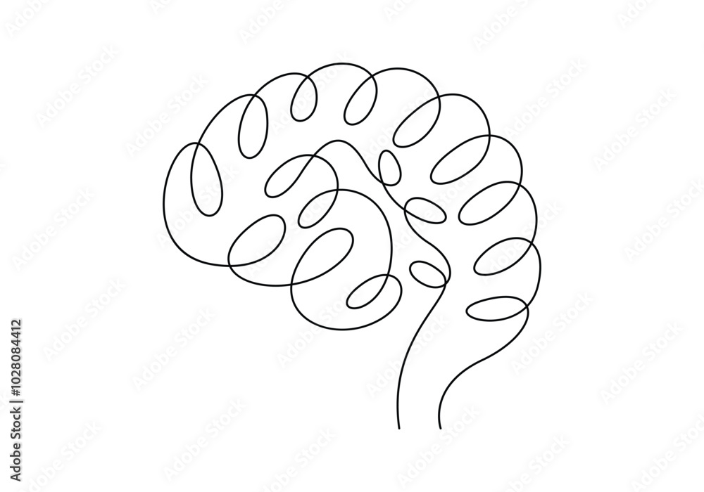 Human brain continuous one line drawing. Hand drawn minimalism style ...