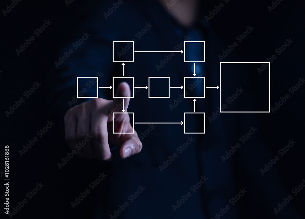 Businessman planning work, office concept hierarchical workflow process ...