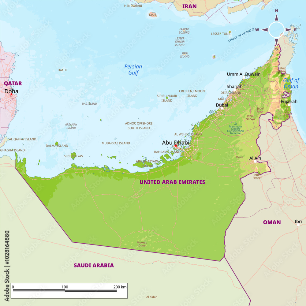 Physical political map of United Arab Emirates Stock Vector | Adobe Stock