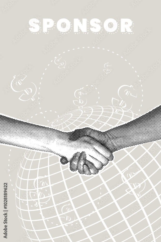 Trendy halftone collage. Concept of maximizing results, sponsorship ...