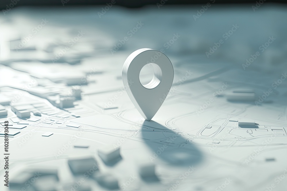 White location pin on a map, symbols of navigation and digital mapping ...