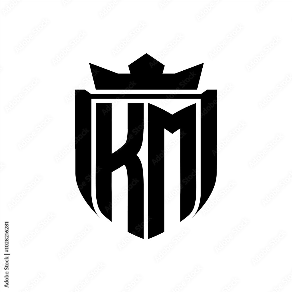KM Logo with shield shape inside shield badge crown on white background template design Stock ...